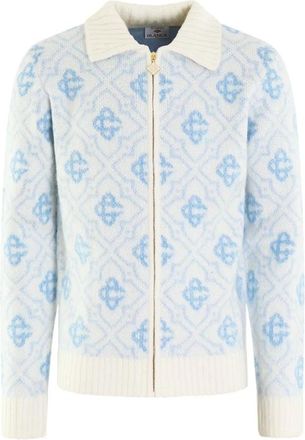 Casablanca Homme, Pulls, Bleu, Taille: L Pull Zipp&eacute; Monogramme en Mohair