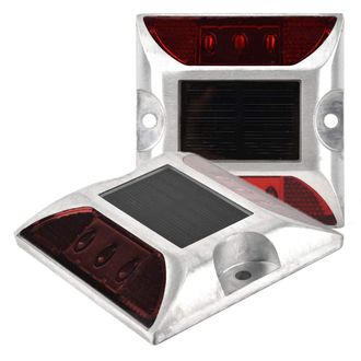 Sonew 2 St&uuml;ck Solarenergie Bodenmarkierungsleuchten, 6 LED wasserdichte Einfahrt Stra&szlig;e Stud Lampe f&uuml;r Stra&szlig;e, Pfad, Deck, Dock, Einfahrt, Garten (Rotlicht)