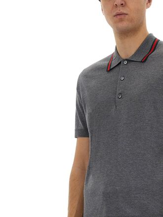 Gucci Web Pattern Wool Polo Shirt - Blue