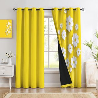 Generic Thermovorhang K&auml;lteschutz Mit &Ouml;sen Wohnzimmer Blickdichte Vorh&auml;nge 2Er Set H 175 X B 140 cm Thermo Gardinen Verdunkelnd Gelb Blickdicht Blackout Therm