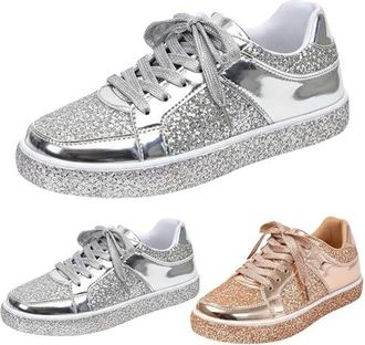 Generic Chaussures de sport &agrave; lacets pour femme - L&eacute;g&egrave;res et confortables - Pour f&ecirc;te de mariage - Antid&eacute;rapantes, Argent&eacute;., 37.5 EU