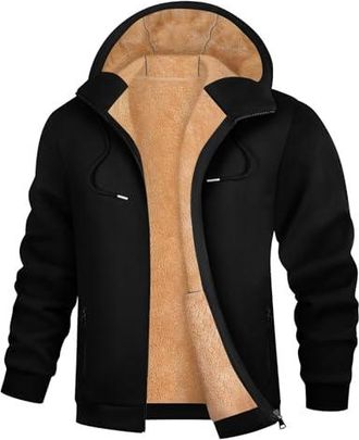 Generic Sweat à capuche thermique doublé Sherpa pour homme - Décontracté - Manches longues - Coupe-vent - Épais et chaud - Avec poches, Noira03, XL