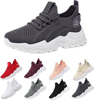 Generic Baskets &eacute;paisses d&eacute;contract&eacute;es et confortables pour femme - Baskets orthop&eacute;diques en maille respirante - Antid&eacute;rapantes - Avec soutien de la vo&ucirc;te pla