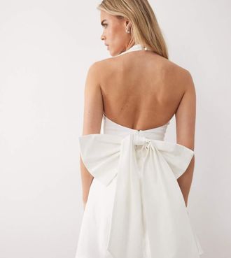 Tfnc Petite Robe courte de mari&eacute;e avec dos nu et noeud &agrave; larri&egrave;re - Ivoire-Blanc