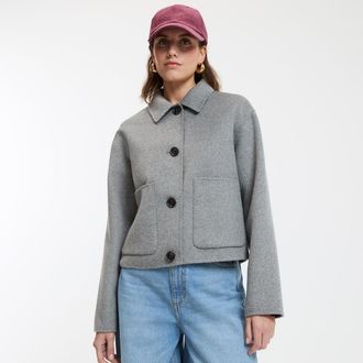 La Redoute Collections Manteau Court Fermeture Boutonn&eacute;e Laine M&eacute;lang&eacute;e