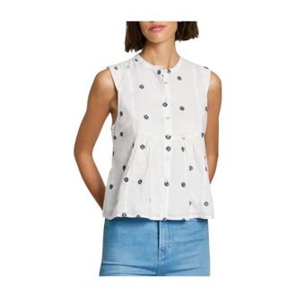 Pepe Jeans London Elvire Bluse Blaues Muster - - Tops - Damen - Wei&szlig; - M