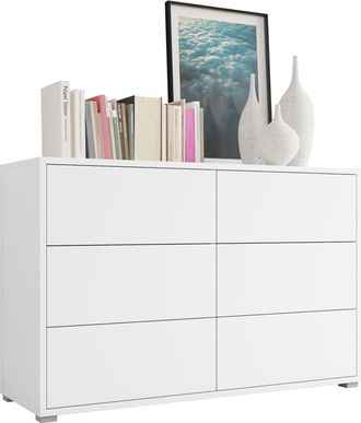 Mirjan24 Kommode mit 6 Schubladen Gesita K6SZ 120 Diele, Flur, Highboard, Mehrzweckschrank, Sideboard mit 6 Schubladen, Wohnzimmer, Push to Open (Weiß/Weiß)