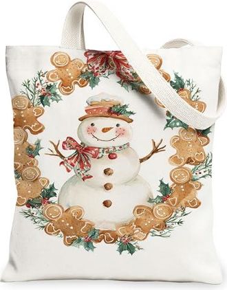 Generic Sacs fourre-tout en toile motif bonhomme de neige - Sacs de courses respectueux de lenvironnement - Vintage festif - L&eacute;ger - Lavable - Pour salle de s