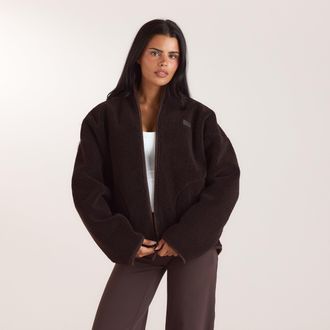 Lounge Veste Borg Zipp&eacute;e - Chocolat - XXL