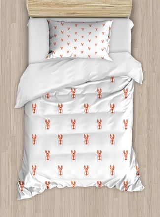 Abakuhaus Hummer Bettbezugs Set für Einzelbetten, symmetrische Lobsters, Milbensicher Allergiker geeignet mit Kissenbezug, 130 x 200 cm, Weiß