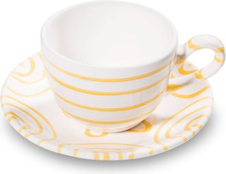 Gmundner Keramik Kaffeetasse mit Unterteller | Set, 2-teilig | Gelbgeflammt | Geschirr, handgemacht in &Ouml;sterreich
