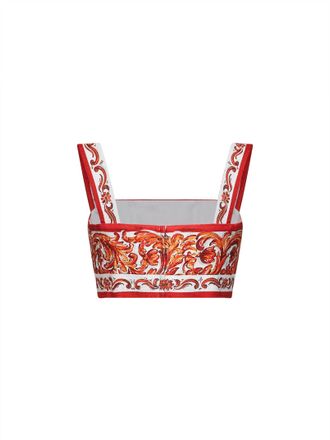 Dolce & Gabbana Womens Bralette Top Orange Maiolica Print Multicolour Cotton Tops