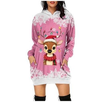 Generic Robe &agrave; capuche avec imprim&eacute; cerf lumineux pour femme, rose, XXL
