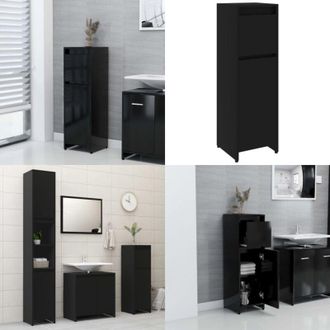 vidaXL Armoire de salle de bain Noir 30x30x95 cm Bois ding&eacute;nierie - Meuble De Salle De Bain - Armoire De Salle De Bain - Rangement Salle De Bain - Meuble
