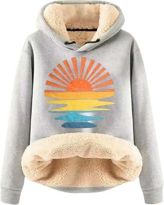 Generic Vestes dhiver pour femmes en laine &eacute;paisse chaude couleur unie laine dagneau sweat &agrave; capuche 2026, gris clair, 4XL