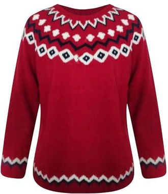 Generic Pull Norv&eacute;gien pour Femme Hiver Chaud Chic Et &Eacute;l&eacute;gant Pullover Tricot&eacute; Col Rond Manche Longue Sweater Motif Jacquard Tunique Grande Taille Pas Cher Ba