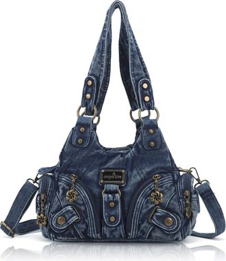 Angel Kiss Kleine Hobo-Umh&auml;ngetaschen f&uuml;r Damen, Vagen, Leder, mehrere Taschen, Tragetasche mit Rei&szlig;verschluss, Denim Blau