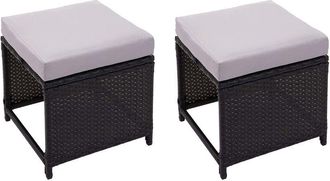 Hhg 2er-Set Poly-Rattan Hocker HHG 874, Gartenhocker Sitzhocker, Gastronomie schwarz, Kissen hellgrau