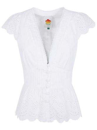Farm Rio Shirt White Embroidery Blouse