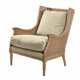 Loberon Sessel Greenbrier, komfortable Polster, authentisches Antik-Finish, handgeflochten, Sitzm&ouml;bel, Baumwolle, Rattan, Eschenholz, antikbraun/beige