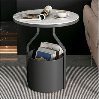Generic Modern Metal End Side Table, Corner Coffee Table with Storage Basket,Multifunctional Accent Table Nightstand for Small Space Bedroom Office Living Roo