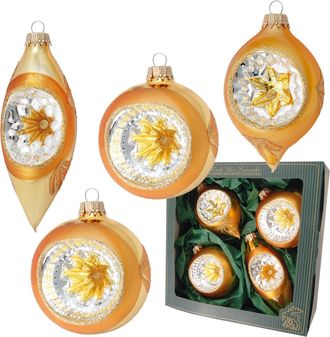 Krebs Glas Lauscha Weihnachtsdekoration/Christbaumschmuck aus Glas - Reflex Weihnachtsbaumanh&auml;nger - Farbe: Gold - 4 St&uuml;ck - Gr&ouml;&szlig;e: ca. 9 cm