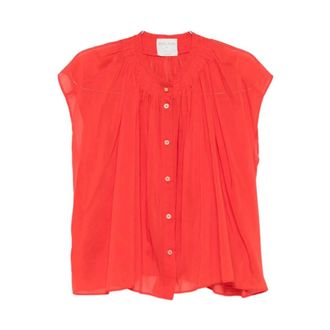 Forte_Forte Femme, Blouses et Chemises, Rouge, Taille: 42 FR Blouse Fronte Boutonn&eacute;e Fronc&eacute;e