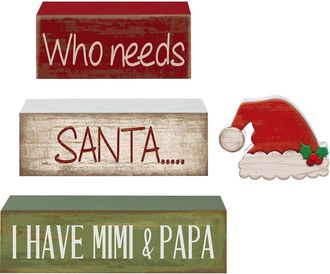 Generic Weihnachtsdekorationen f&uuml;r mehrst&ouml;ckige Tabletts - 4 St&uuml;ck Holz Weihnachtsm&uuml;tze - Weihnachtsschilder Tischdekorationen Weihnachten f&uuml;r Regale K&uuml;che Sc