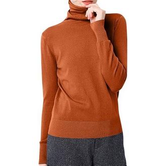 Generic Pull pour femme en tricot amincissant &agrave; manches longues tendance de couleur unie tunique hauts confortables &agrave; col roul&eacute; pull chaud d&eacute;contract&eacute; pour fe