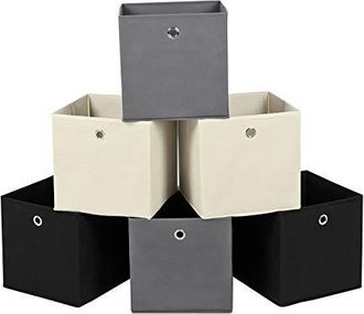 Songmics Lot de 6 Boîtes de Rangement, Cubes de Rangement Pliables en Tissu non Tissé, Coffret de Rangement pour Jouets, 2 Gris, 2 Noirs, 2 Beiges RFB06GHM