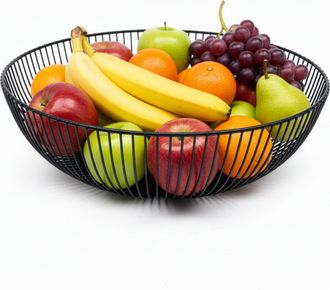 Relaxdays Obstschale Metall, runder Obstkorb, HxD: 8 x 28 cm, Drahtkorb f&uuml;r Fr&uuml;chte, Gem&uuml;se & Br&ouml;tchen, modern, schwarz