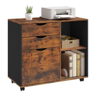 Woltu Rollcontainer, mobiler Aktenschrank mit 5 Rollen, mit 3 Schubladen, mit verstellbarem H&auml;ngeregistratur & Einlegeboden, f&uuml;r B&uuml;ro Zuhause, 80x69,5x39,5 