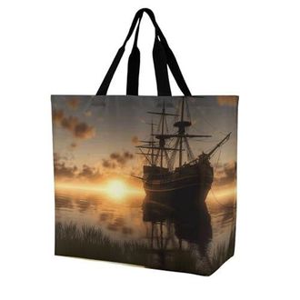 Generic Bateau Sur Le Lac Au Coucher Du Soleil Sac &Agrave; Bandouli&egrave;re Grand Tote Bag L&eacute;ger Sac A Main Femme Pour Travail Quotidienne Universit&eacute;