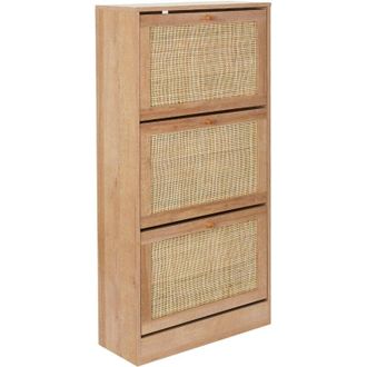 5five Simply Smart 5Five Simply Smart - Meuble &agrave; chaussures 3 portes - Dimensions L. 60 x l. 24 x H. 113 cm - Panneaux de particules et rotin - Accueille jusqu&agrave; 18