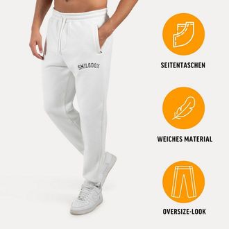 Smilodox Jogginghose Kayson, Oversize Freizeithose mit Rei&szlig;verschlusstaschen, Tunnelzug weiches flauschiges Material Logo Sweathose Sport Alltag