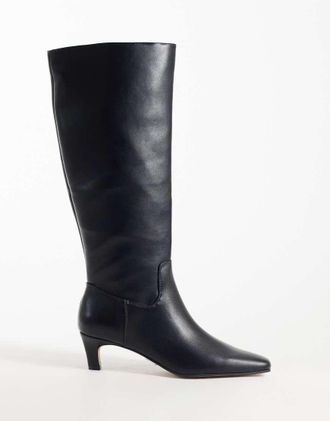 Steve Madden New Davis Stiefel mit Kitten-Heel bis zum Knie in Schwarz aus Leder