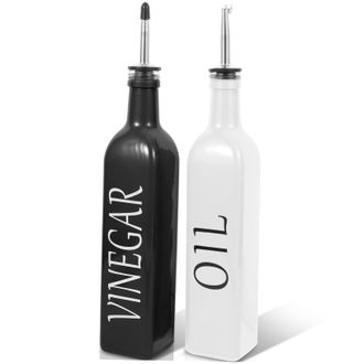 Pretyzoom Glas &Ouml;lspender Satz Essig Und Oliven&ouml;lflasche K&uuml;chengew&uuml;rzflasche Mit Ausgie&szlig;er Schwarz Wei&szlig; Multifunktionaler K&uuml;chengew&uuml;rzspender
