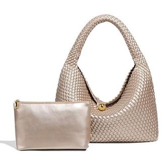 Generic Grand sac fourre-tout tiss&eacute; pour femme, sac &agrave; bandouli&egrave;re en cuir v&eacute;g&eacute;talien tress&eacute; souple sous les bras, sac &agrave; poign&eacute;e sur le dessus avec sac &agrave; main 