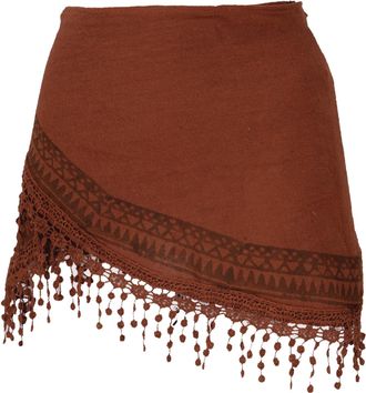 Guru Shop Extravaganter Cacheur, Superkurzer Bedruckter Minirock, Boho Wickelrock - Rost, Damen, Baumwolle