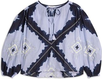 Summum Femme, Blouses et Chemises, Bleu, Taille: 42 FR Top Coton Voile Tie&uml;