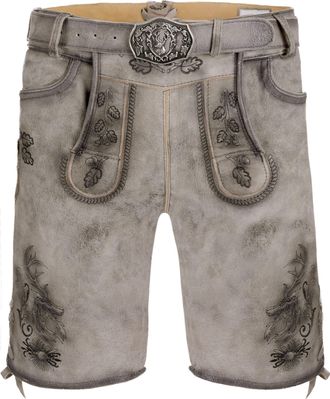 Almbock Lederhose kurz Herren - Lederhose Herren grau Wildbock (100% Wildleder) - Trachtenhose mit G&uuml;rtel grau Used in Gr. 54