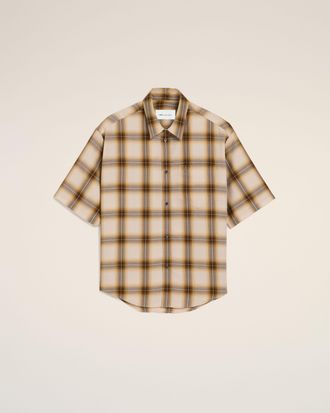 Ami Chemise Boxy Beige &Agrave; Carreaux Ami De Coeur En Toile Beige Taupe & caramel - 36 - Homme