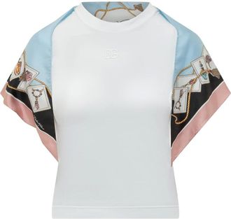 Dolce & Gabbana Femme, Tops, Blanc, Taille: 36 FR T-shirt en maille avec foulard imprim&eacute;