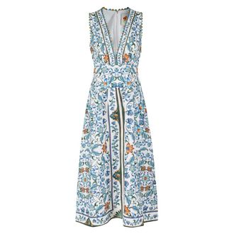 Farm Rio Farm Rio, Femme, Robes, Multicolore, Taille: 38 FR Flora Tile Scalloped Linen Midi Dress