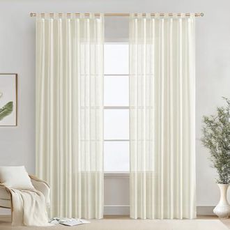 Miulee 2 Pi&egrave;ce Rideaux Voilages de Fen&ecirc;tre Effet Lin Semi-Transparent Draperie avec Passants Voile Int&eacute;rieur Lin Imitation Elegant pour Chambre Salon Maison 