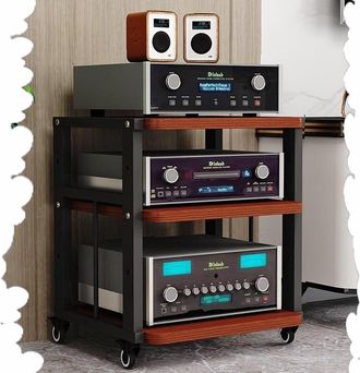 Generic HiFi-Rack, AV-Medienst&auml;nder Mit Rollen, 3/4/5-stufiger Audio-Video-Regal Verst&auml;rker Rack, Holz-Stereoschrank, Verstellbare Regale, CD-Player-St&auml;nder F