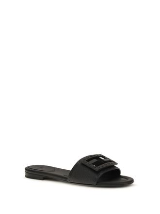 Fendi Womens Baguette Sandals Nero Calf Leather Bos Taurus