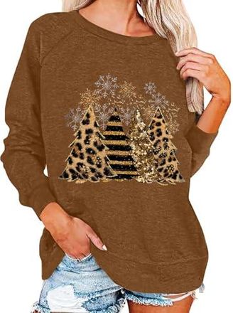 Generic Chandails de No&euml;l pour femmes - Chemise ample pour femme - Motif l&eacute;opard - Arbre de No&euml;l - Pull &agrave; manches - Hauts de vacances - V&ecirc;tements pour lint&eacute;ri