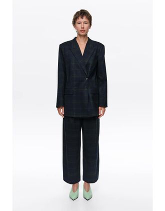 Bimba & Lola karierte Barrel-Leg-Hose in Marineblau
