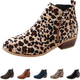 Generic Bottines pour femme avec fermeture éclair double face - Chaussures courtes à talon bas - Bottes de bureau élégantes en similicuir - Bout rond - Couleu